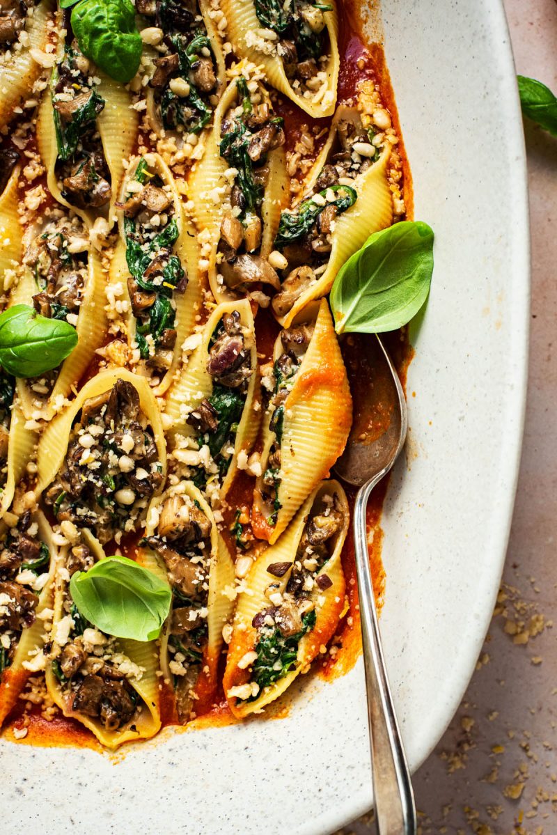 Vegan Stuffed Shells with Mushrooms and Spinach - Occasionally Eggs